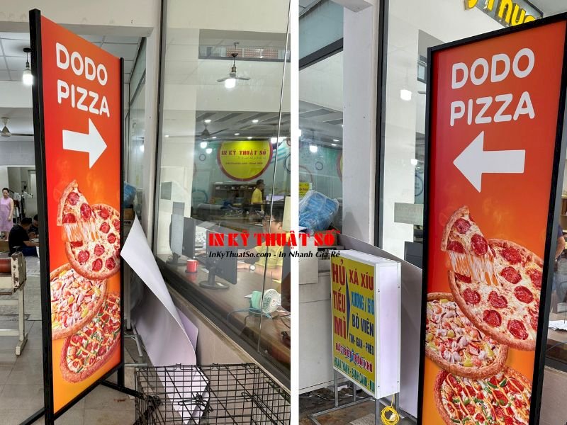 In poster quảng cáo tiệm pizza gắn chân standee khung sắt ngoài trời ...