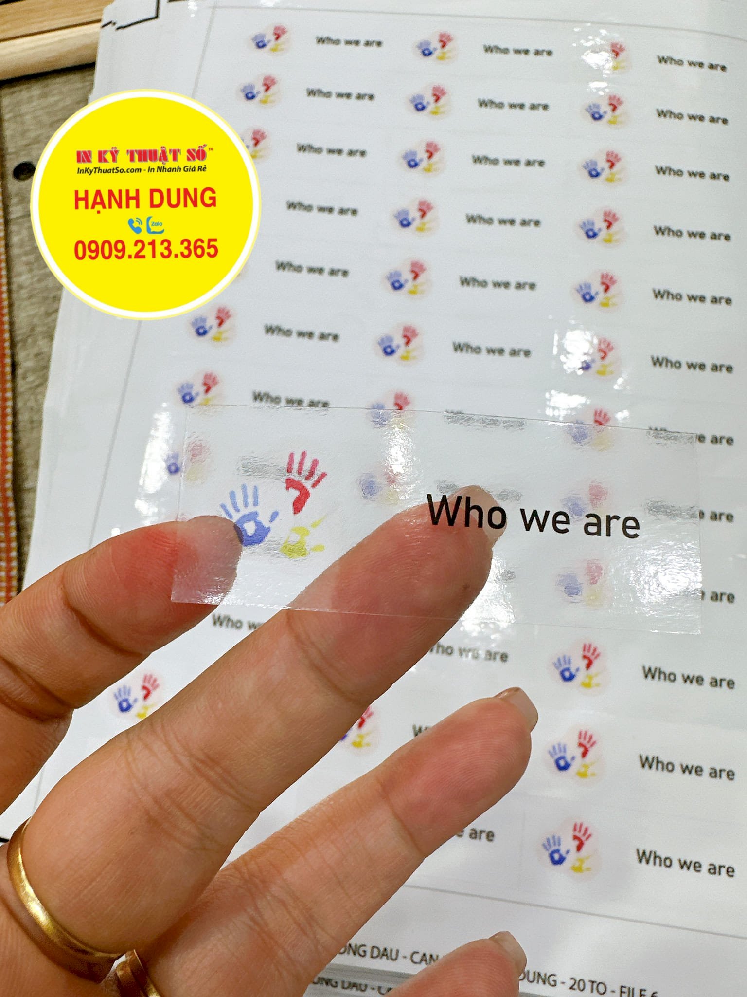 In Sticker Who We Are, sticker Decal trong in mực dầu, cán bóng, bế tem ...