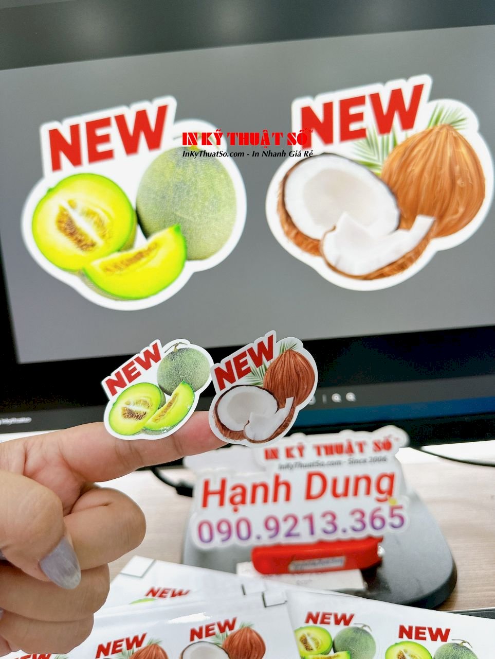 In tem nhãn sticker trái cây, sticker dưa lưới, sticker dừa sáp từ ...