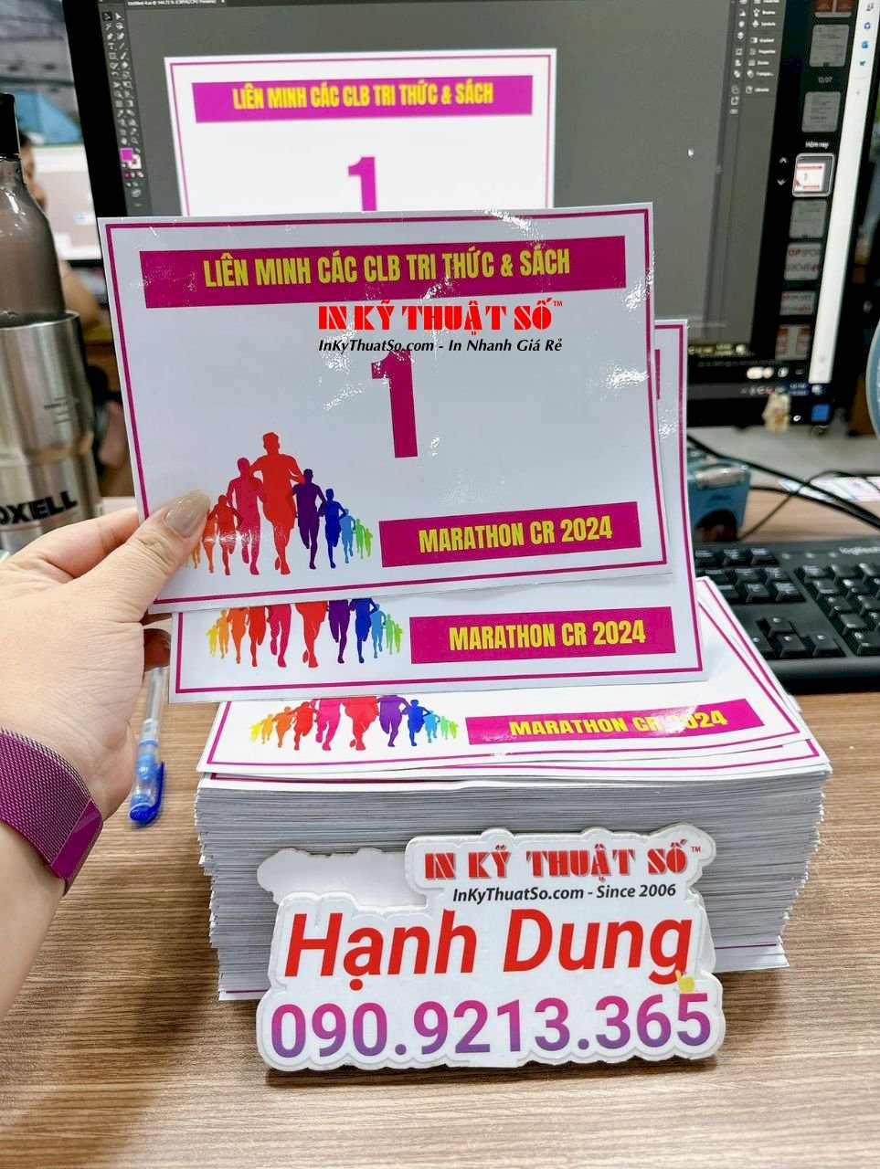 In BIB giải chạy bộ khổ A5, in Decal sữa bảng tên BIB Marathon dán áo ...