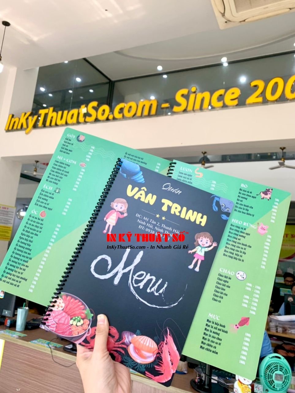 In quyển menu nhựa A4 quán hải sản tươi sống thịt rừng, hàng gửi đi ...