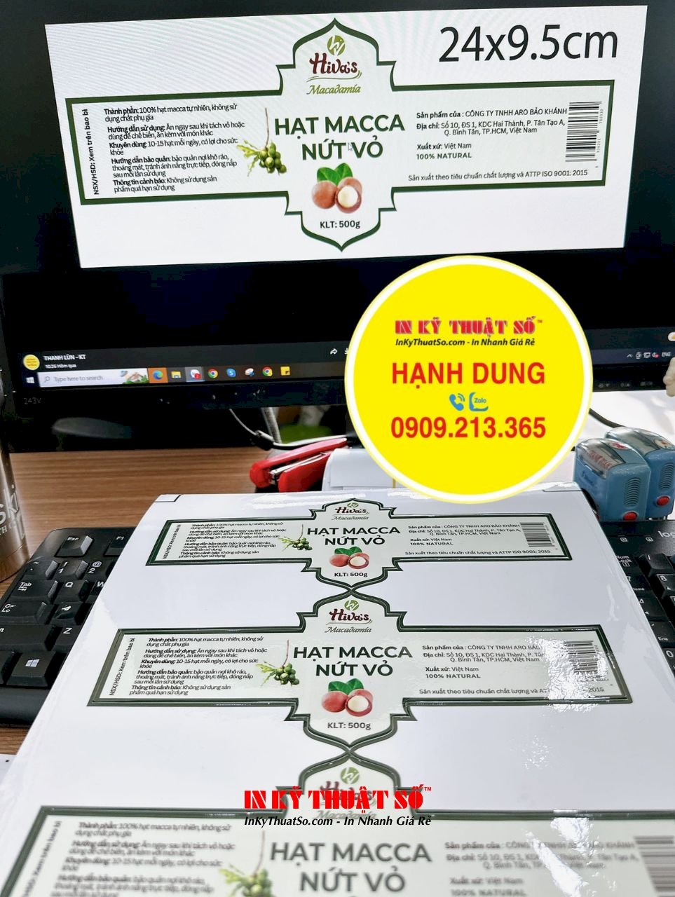 In tem hạt macca nứt vỏ, Decal sữa in tem nhãn dán hộp đựng sản phẩm ...