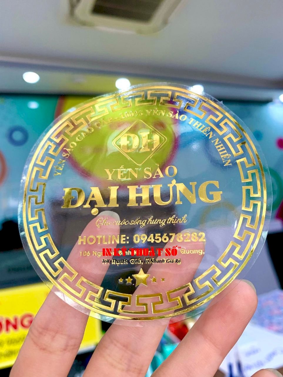 In tem yến sào cao cấp, tem Decal trong ép kim hình tròn bế theo viền ...