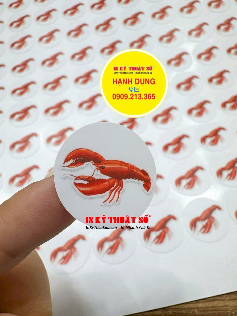 In tem sticker tròn hình dán tôm hùm Lobster, tem tròn đường kính 2.5cm ...