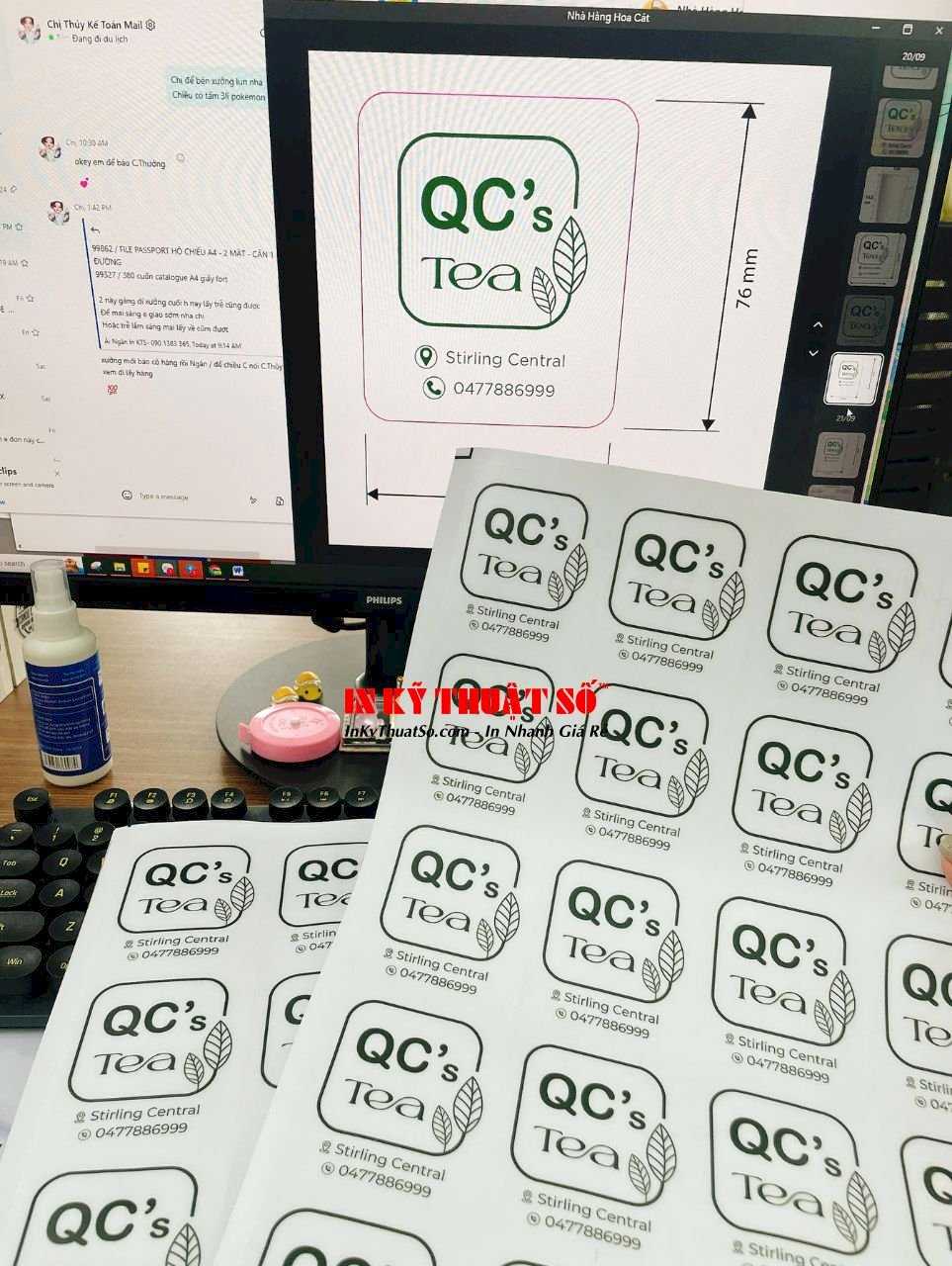 In tem trong Decal logo quán trà dán lên ly giấy, hàng gửi đi Úc từ ...