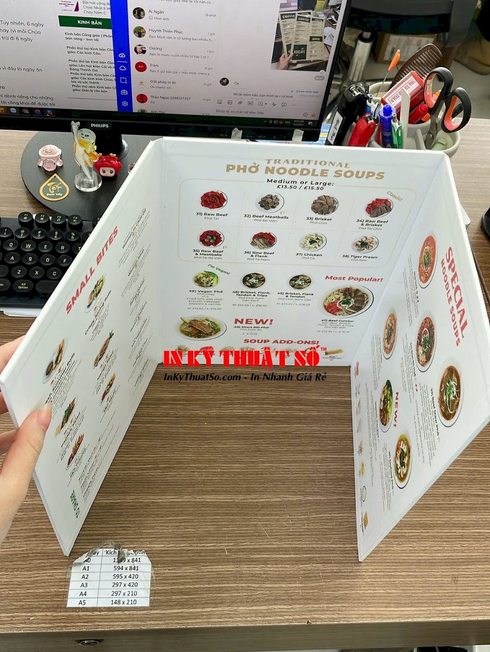 In menu Formex gập 3 cấn 2 đường cho quán phở, menu quán phở tiếng Anh ...