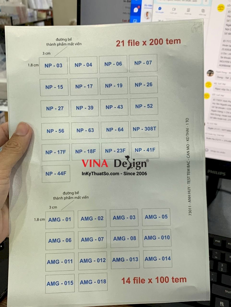 In tem decal bạc kích thước 1.8cm x 3cm, in tem bạc giá rẻ - INKTS911