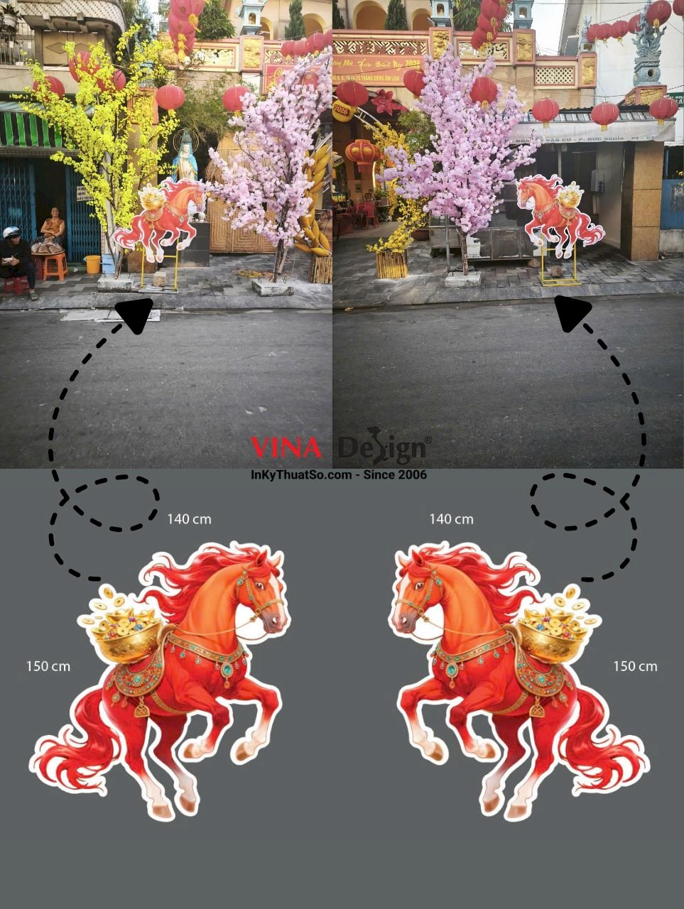 In cặp mô hình Mã Đáo Thành Công Song Mã Hộ Pháp đặt trước cổng Chùa ...